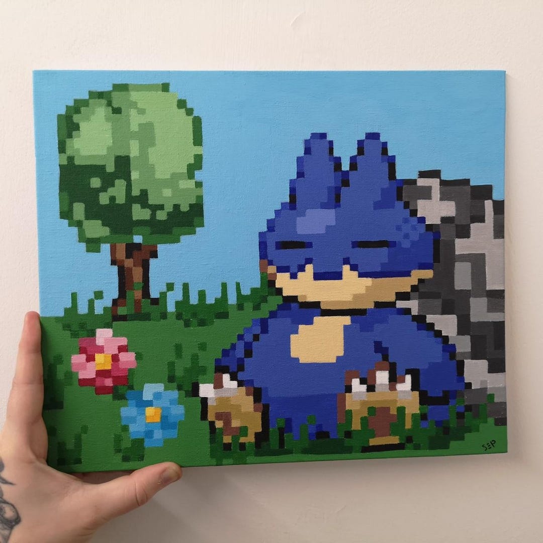 Pokémon Pixel Art Painting Munchlax Resting in the Grass - Etsy UK