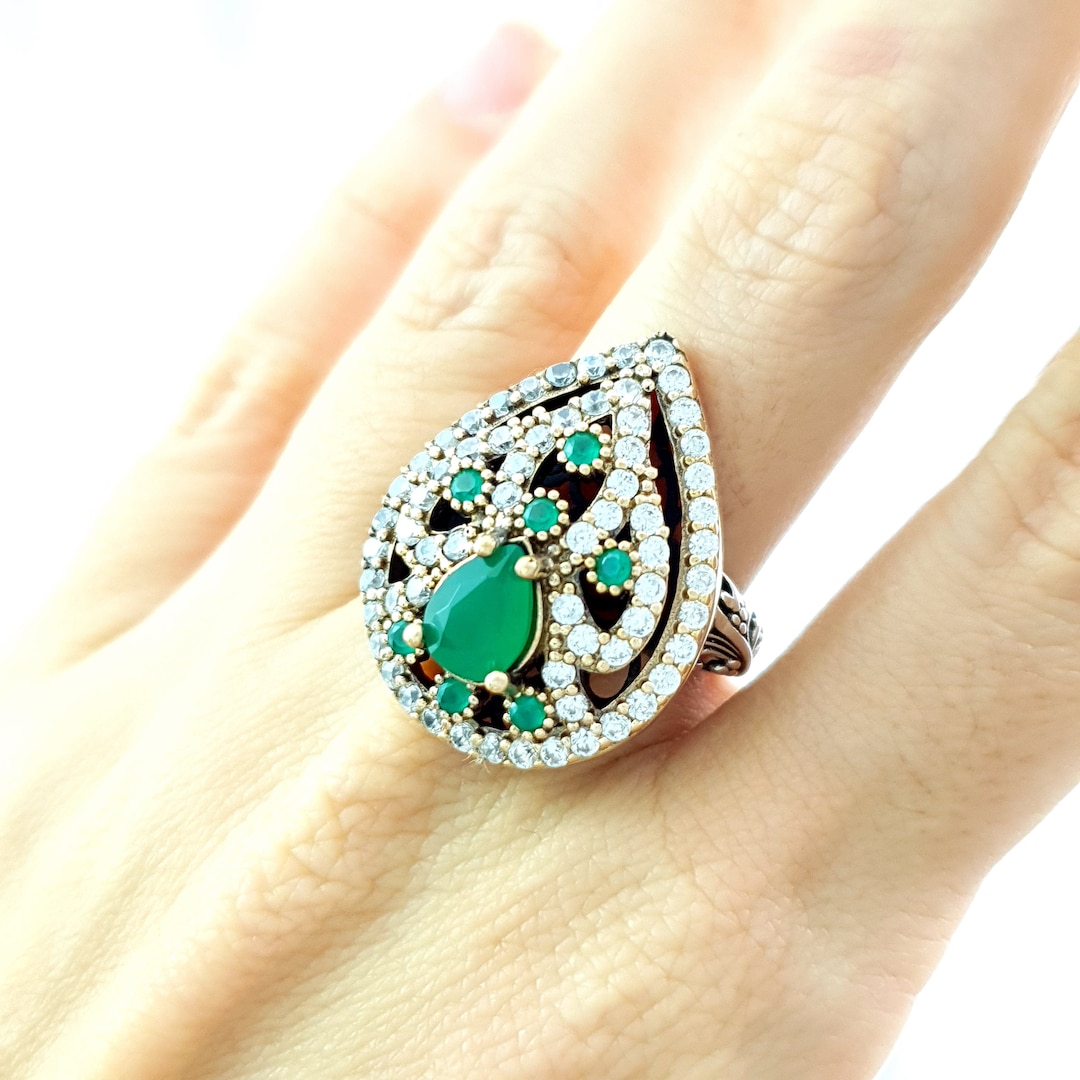 Hurrem Sultan Rings, Turkish Jewelry Ring, Emerald Silver Ring, Green ...