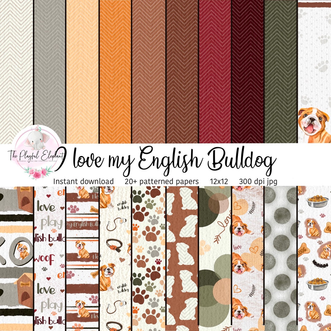English Bulldog Digital Scrapbook Paper - Etsy