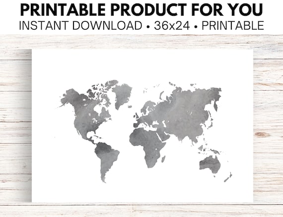 Grayscale World Map Printable World Map Print World Map - Etsy
