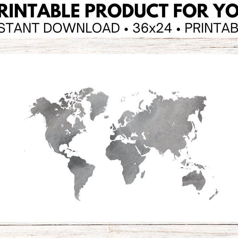 Grayscale World Map - Etsy