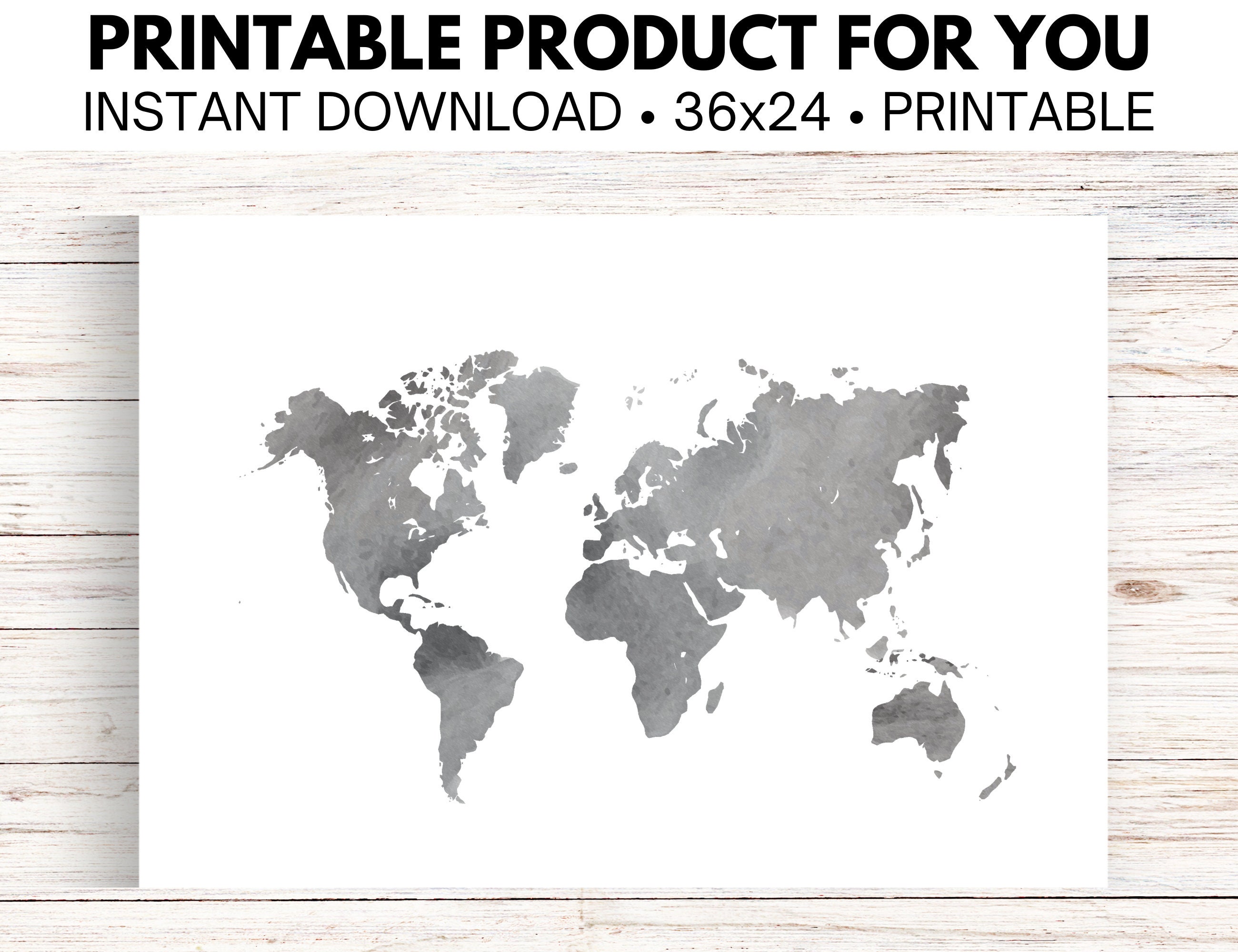 Grayscale World Map Printable, World Map Print World Map Poster World ...