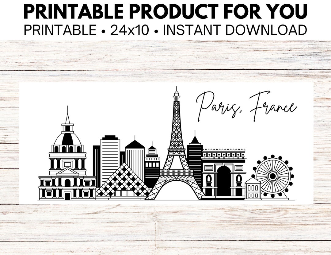 Paris France City Skyline Printable, Digital Download, Art Print, Wall ...