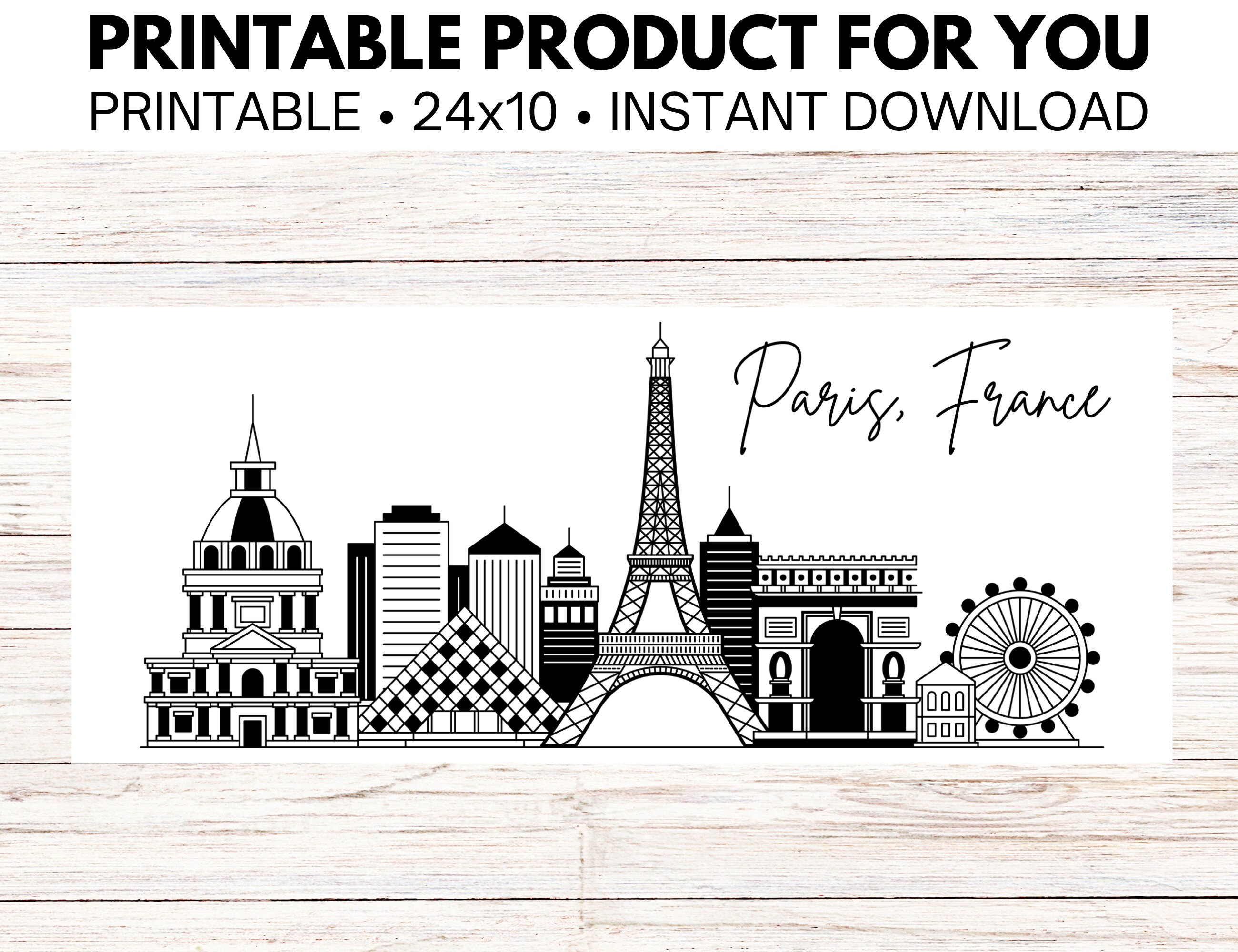 Paris France City Skyline Printable, Digital Download, Art Print, Wall ...