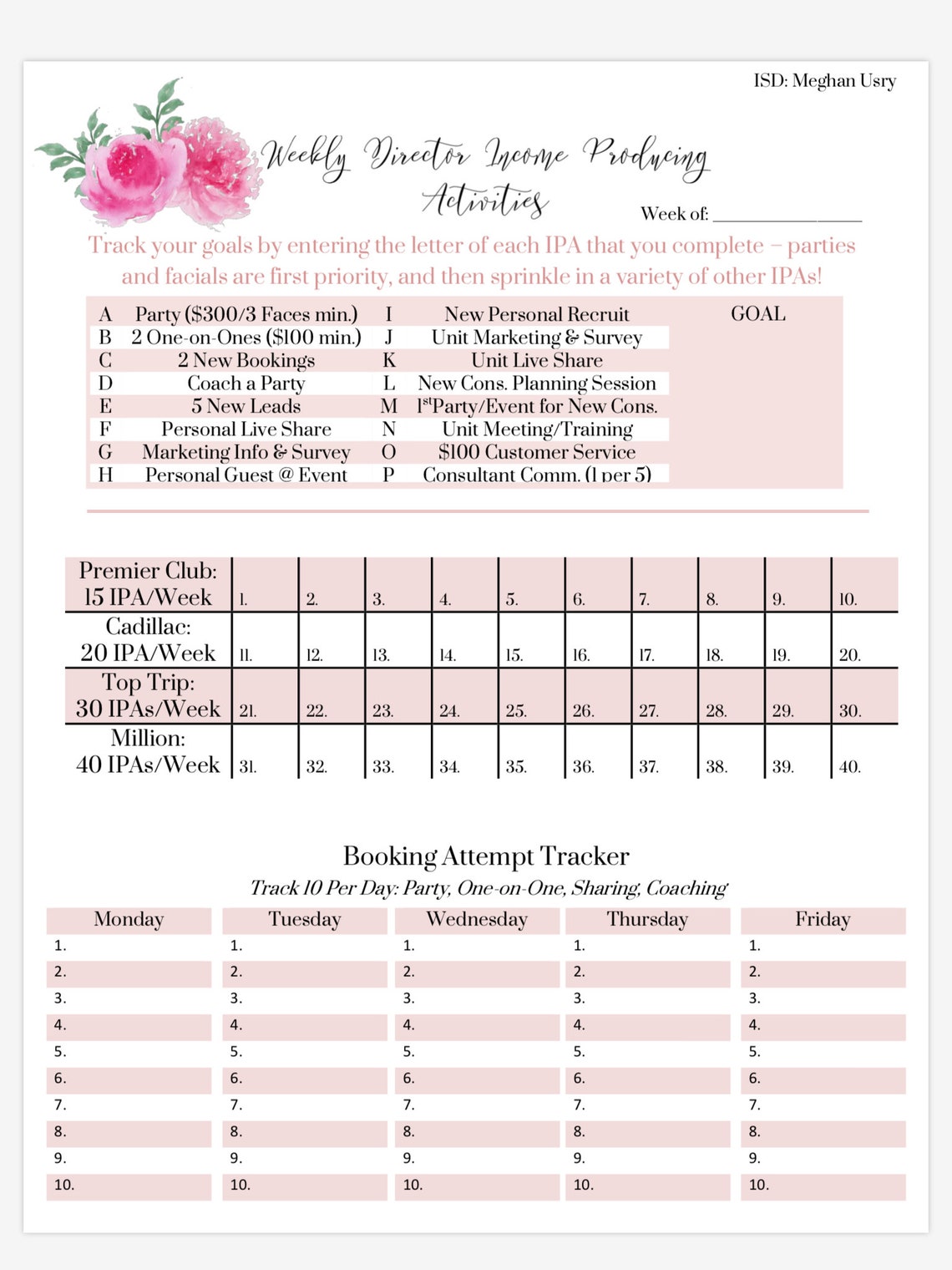 Direct Sales Director Weekly IPA Tracker - Etsy