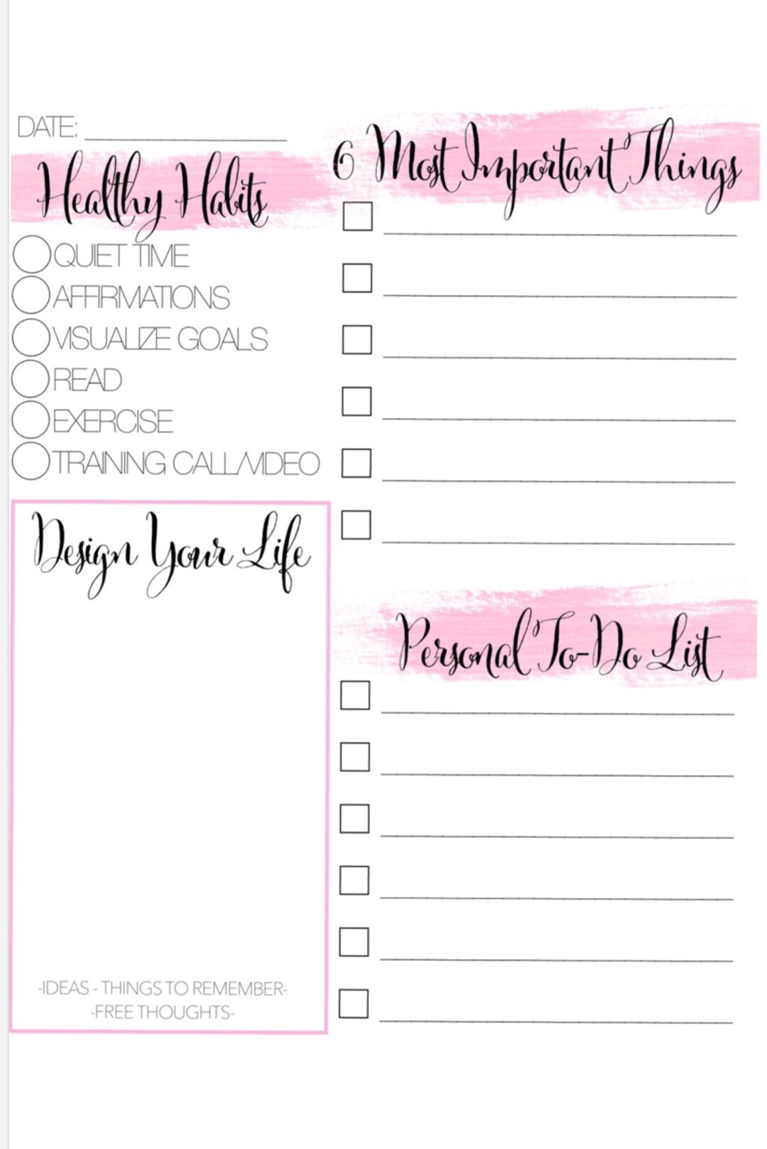 Blushing Bee Daily Planning Page - Etsy