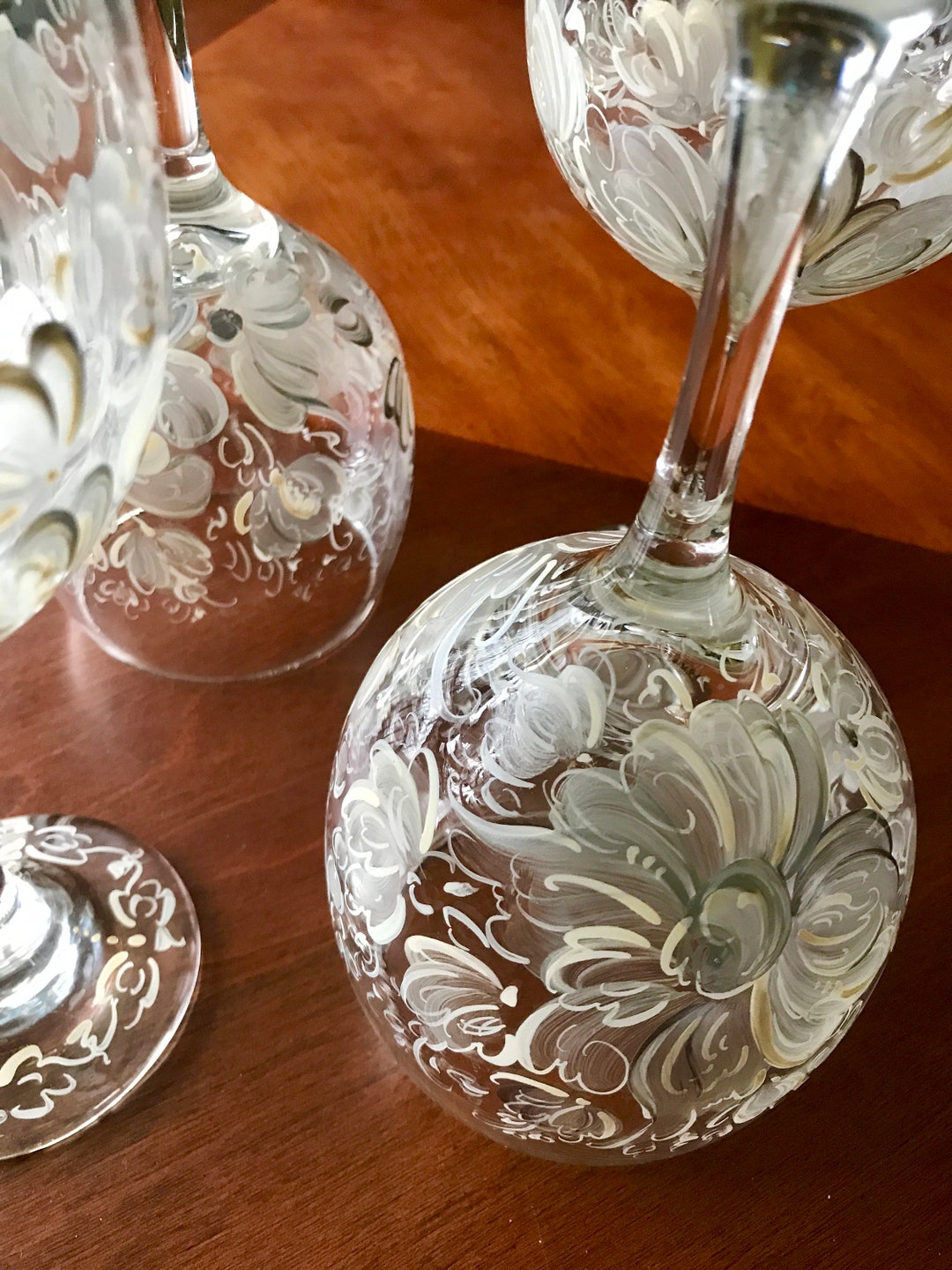 Hand-painted Wine Goblets: Norwegian Rosemaling Floral Design, Set of 2 ...