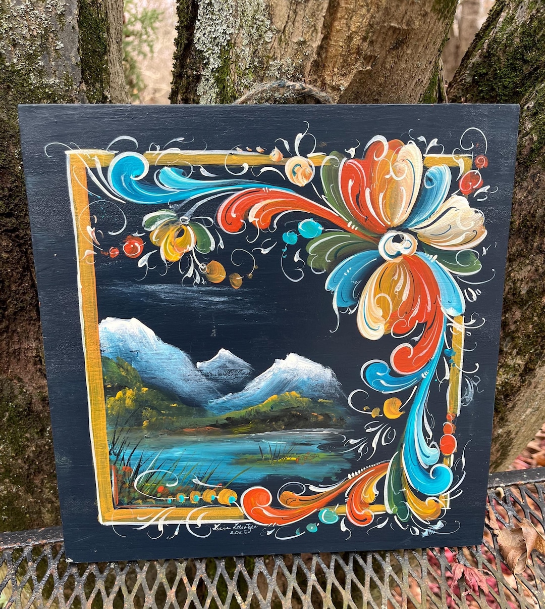 Hand Painted Scandinavian Landscape Wooden Plaque , Norwegian ...