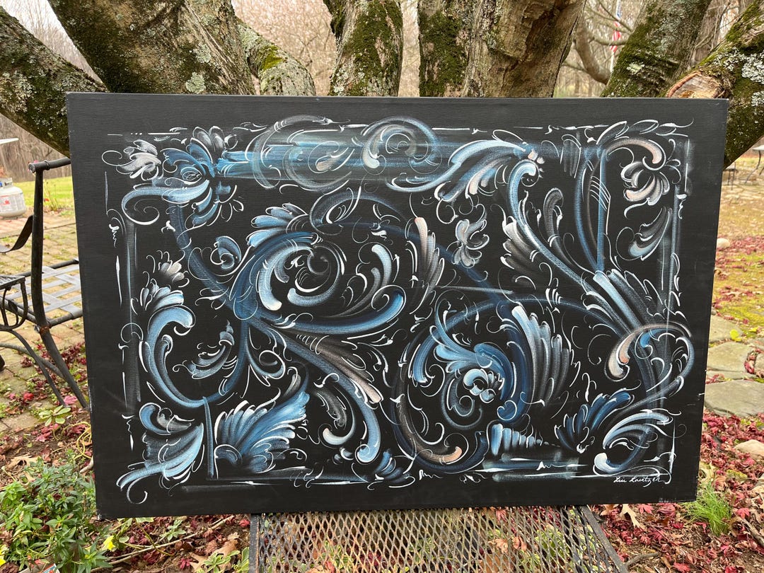 Norwegian Rosemaling Canvas, Modern Telemark Folk Art, 24x36 - Etsy