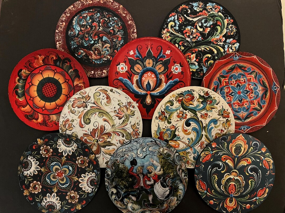 Rosemaling Round Neoprene Coasters, Norwegian Folk Art - Etsy