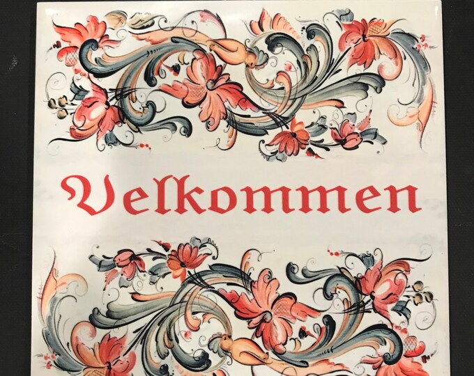 Norwegian Rosemaling Folk Art Ceramic Tile Trivet Hot Pad Velkommen ...