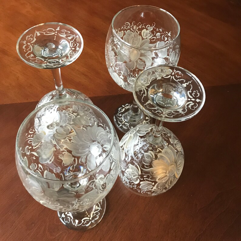 Hand-painted Wine Goblets: Norwegian Rosemaling Floral Design, Set of 2 ...