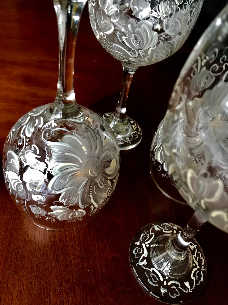 Hand-painted Wine Goblets: Norwegian Rosemaling Floral Design, Set of 2 ...
