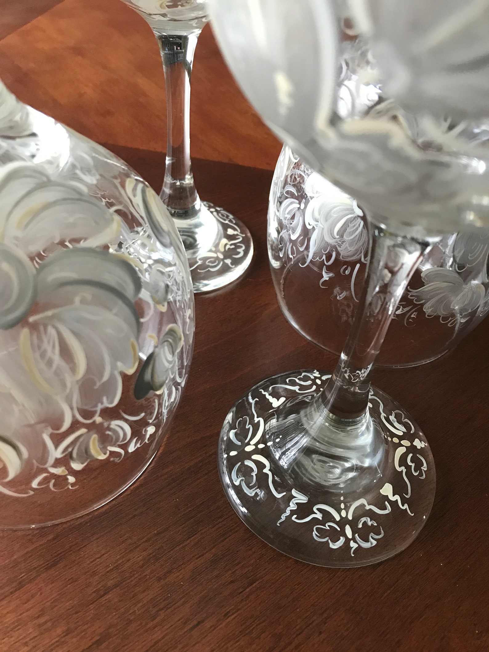 Hand-painted Wine Goblets: Norwegian Rosemaling Floral Design, Set of 2 ...