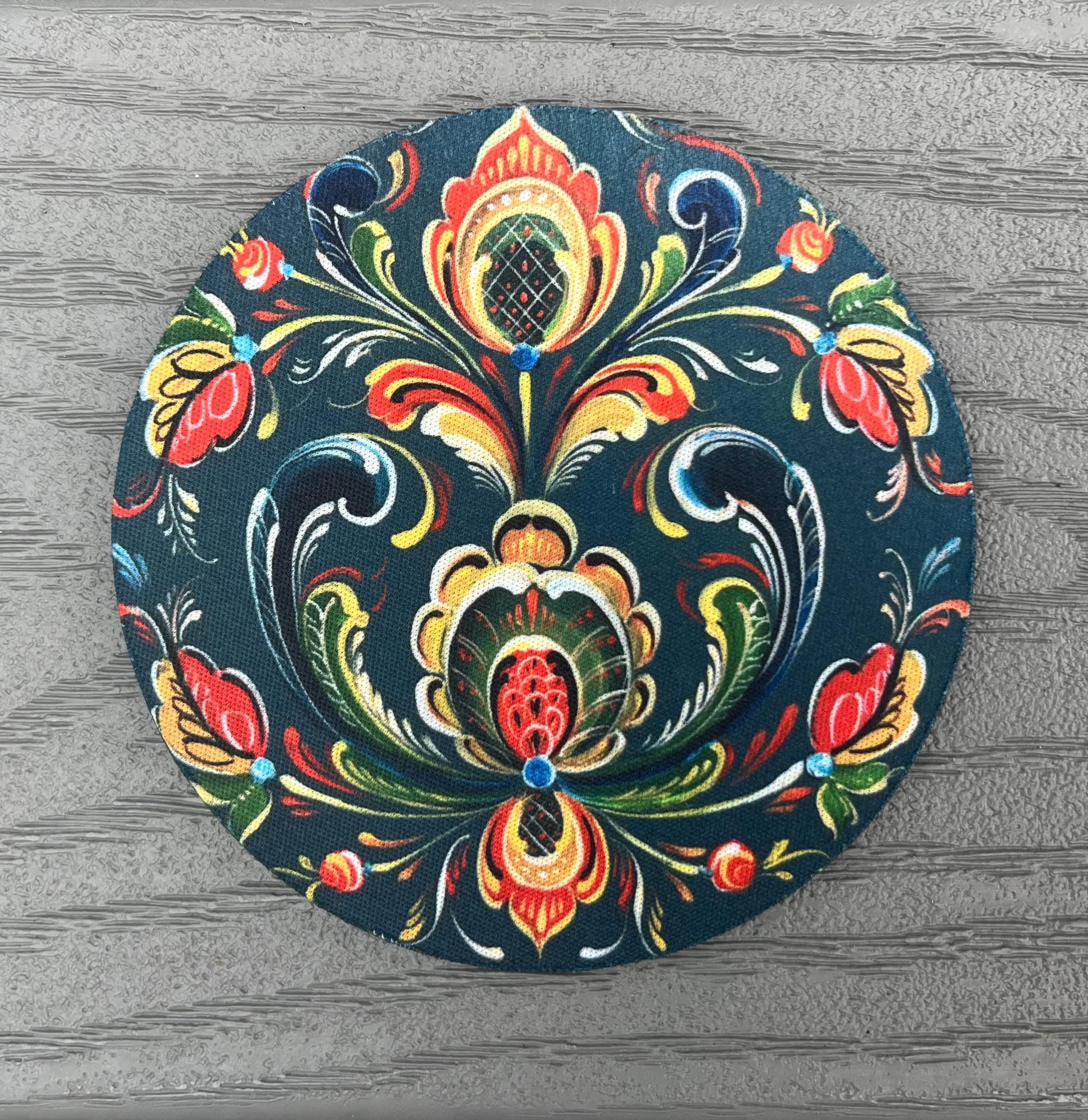 Rosemaling Round Neoprene Coasters, Norwegian Folk Art - Etsy