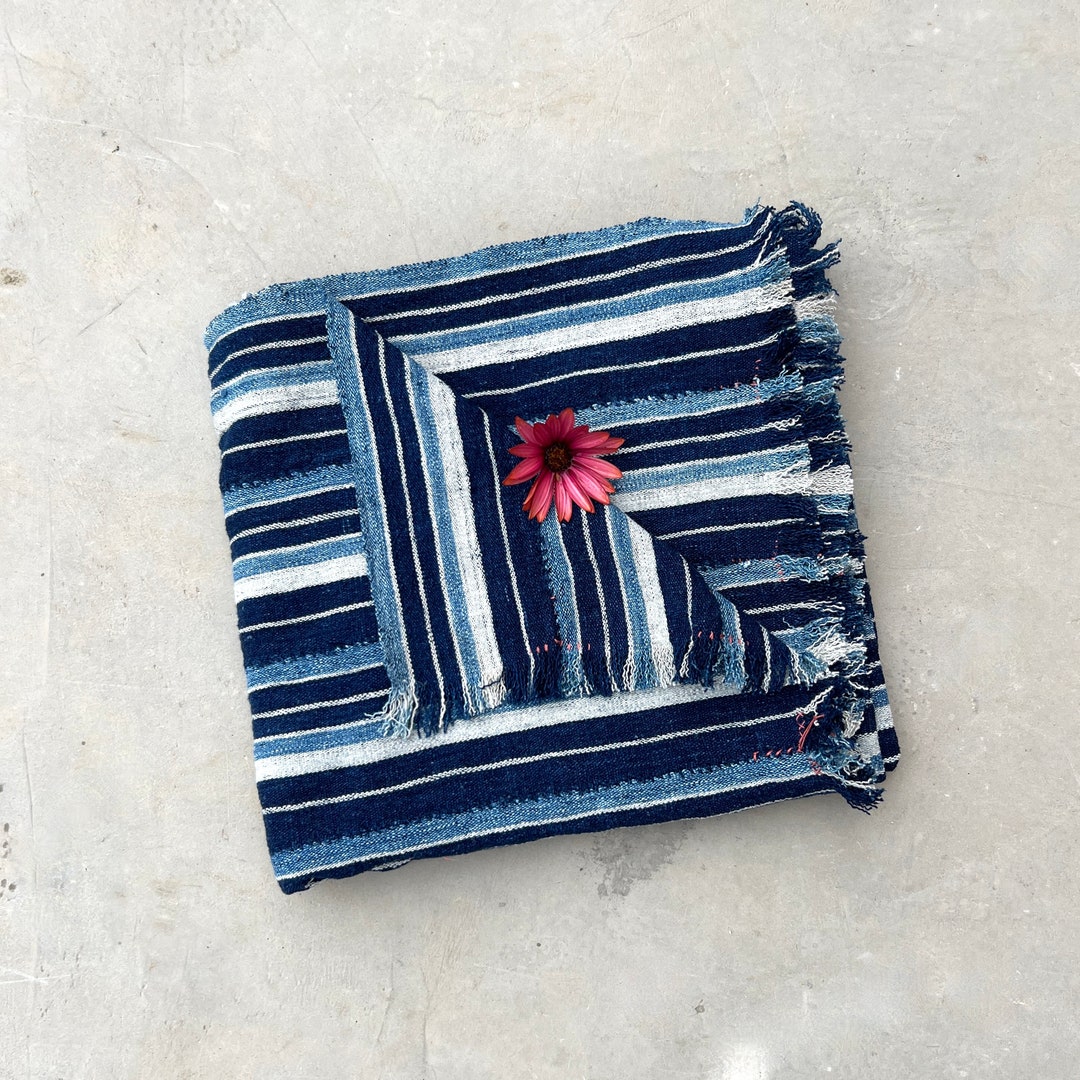 Indigo Mud Cloth, Mud Cloth Fabric, Mud Cloth, African Textile, African Indigo Blanket, Striped ...