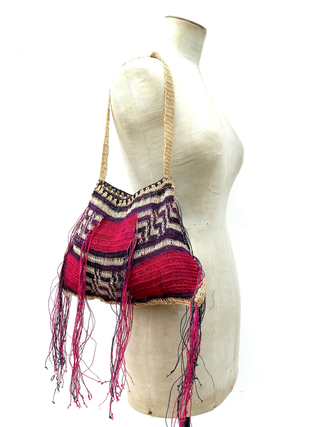 Pink Bilum Bag From Papua New Guinea, PNG Bag, Natural Fibre Bag ...