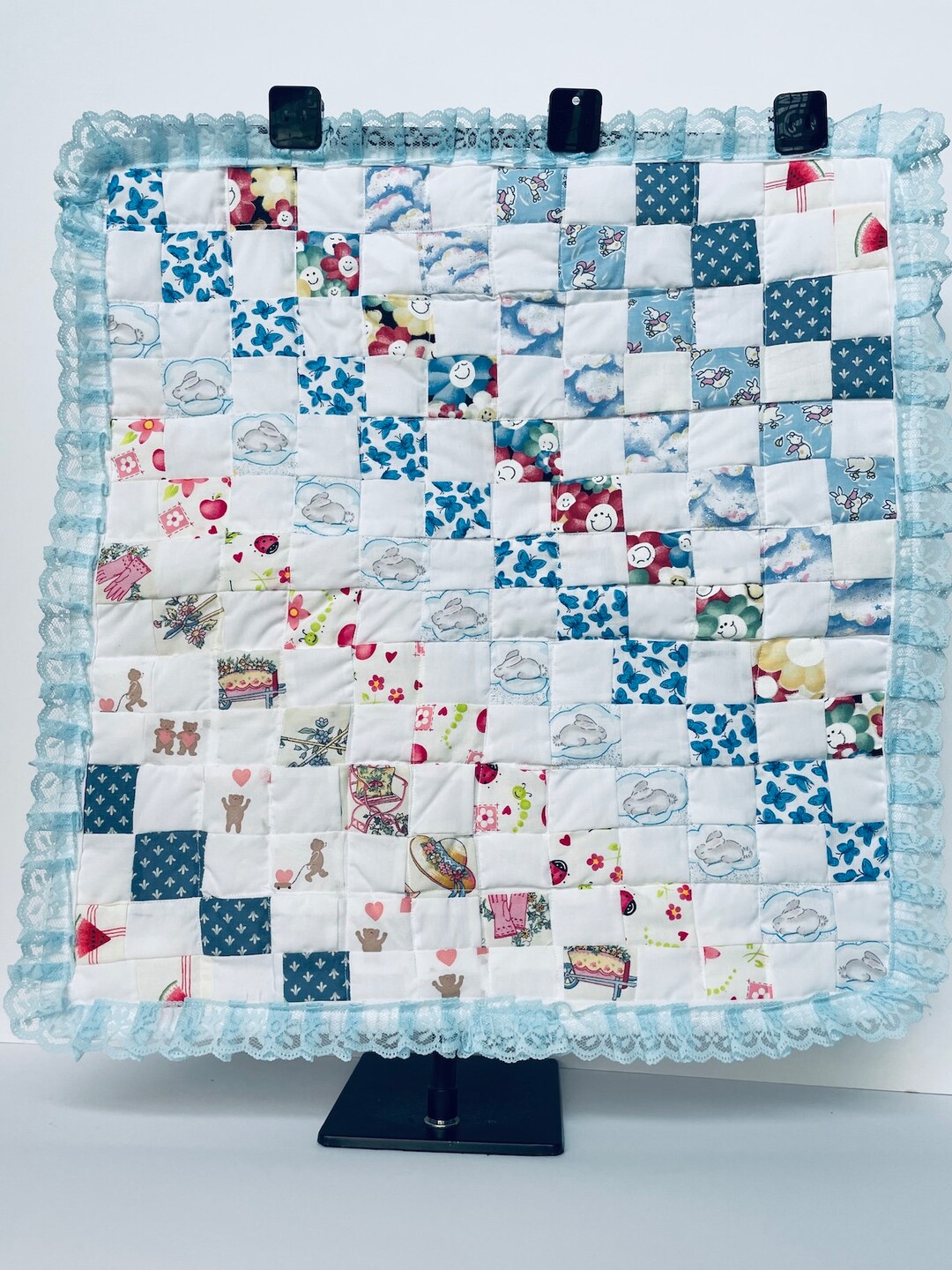 Light Blue Doll Quilt Handmade Vintage Quilt for Wrapping 12-inch Dolls ...