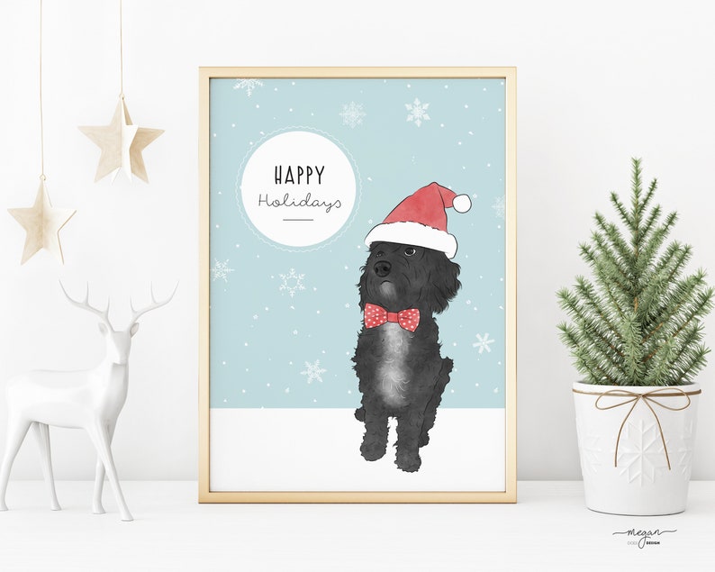 Black Cockapoo Christmas Art Print Festive Dog Illustrated - Etsy UK