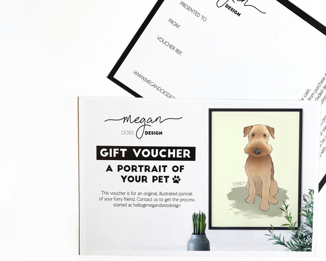 Physical Gift Voucher for Custom Illustrated Pet Portrait sent by Post ...