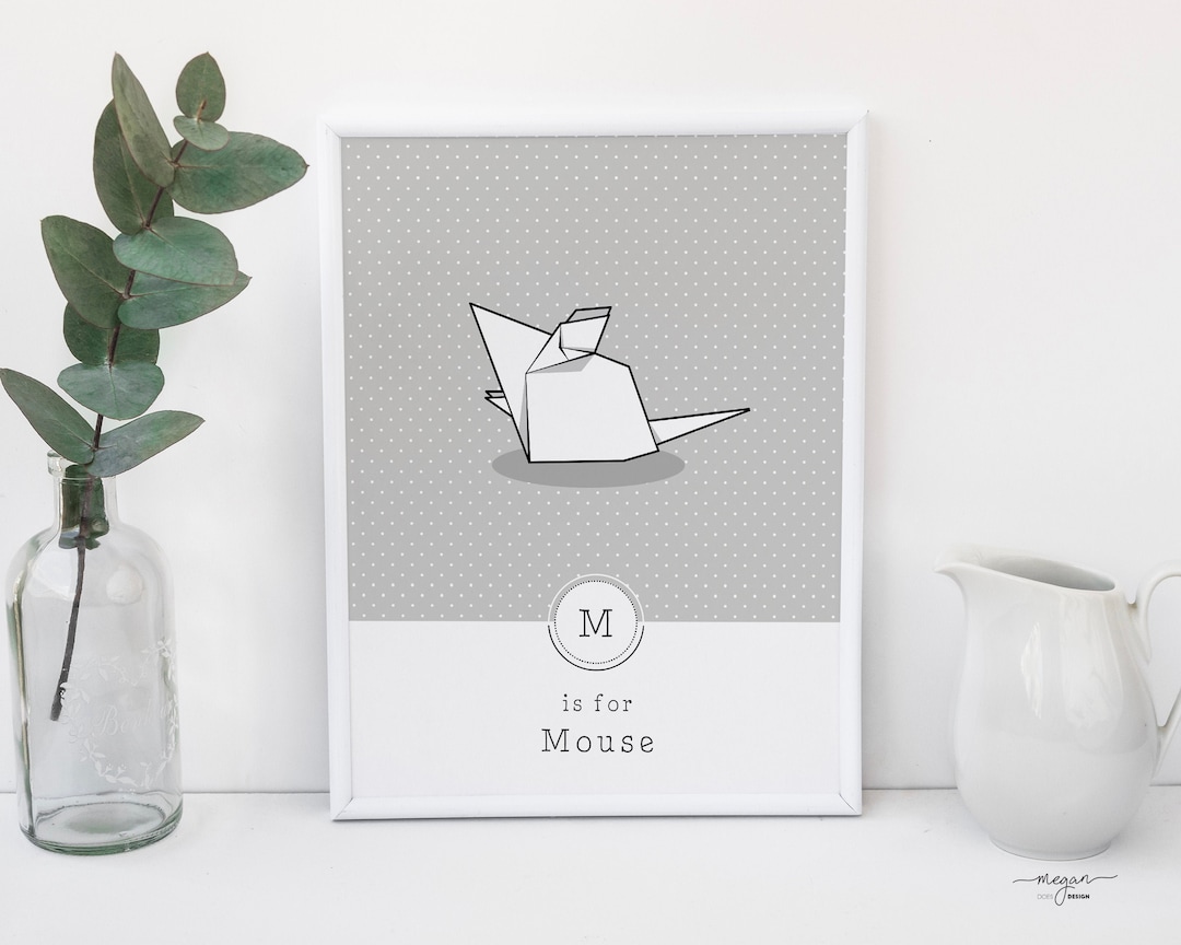 Mouse Origami Nursery Wall Art Print | Pastel Geometric Animal Alphabet ...