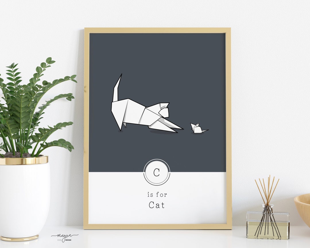 Origami Cat Print Contemporary Cat Alphabet Art Personalised Cat Gift ...
