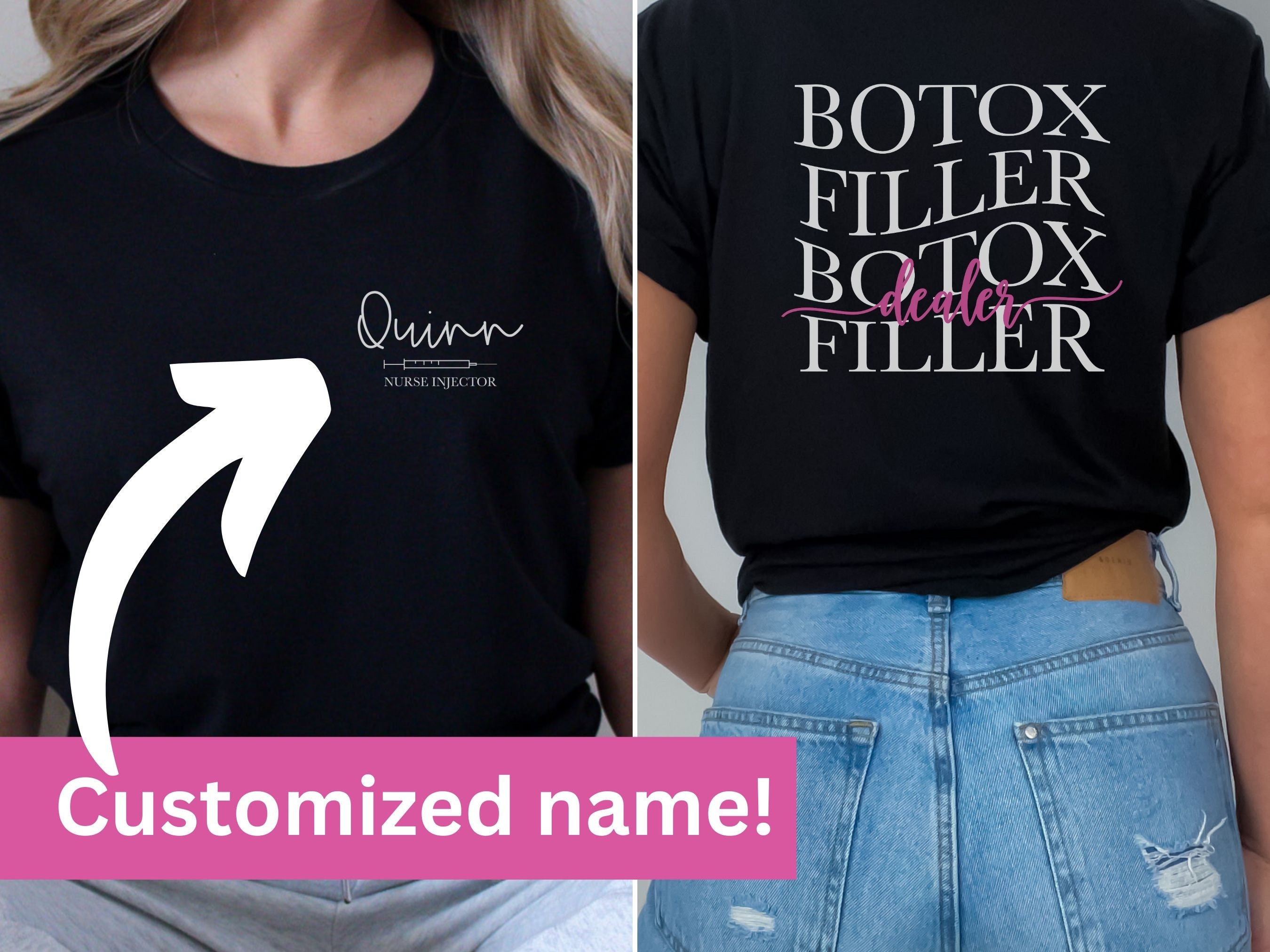 CUSTOM Botox Dealer T-shirt Front & Back Designs Nurse - Etsy