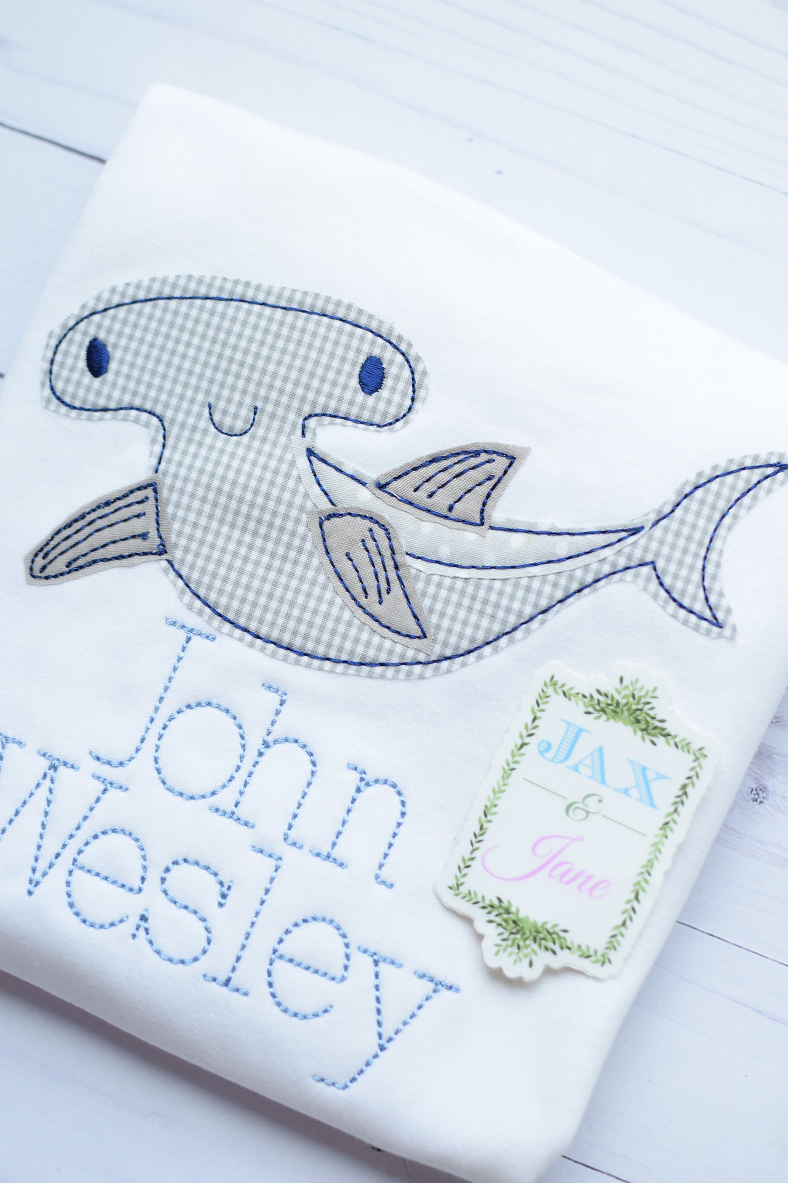 Hammerhead Shark Applique Design, Bean Stitch Embroidery (digital ...