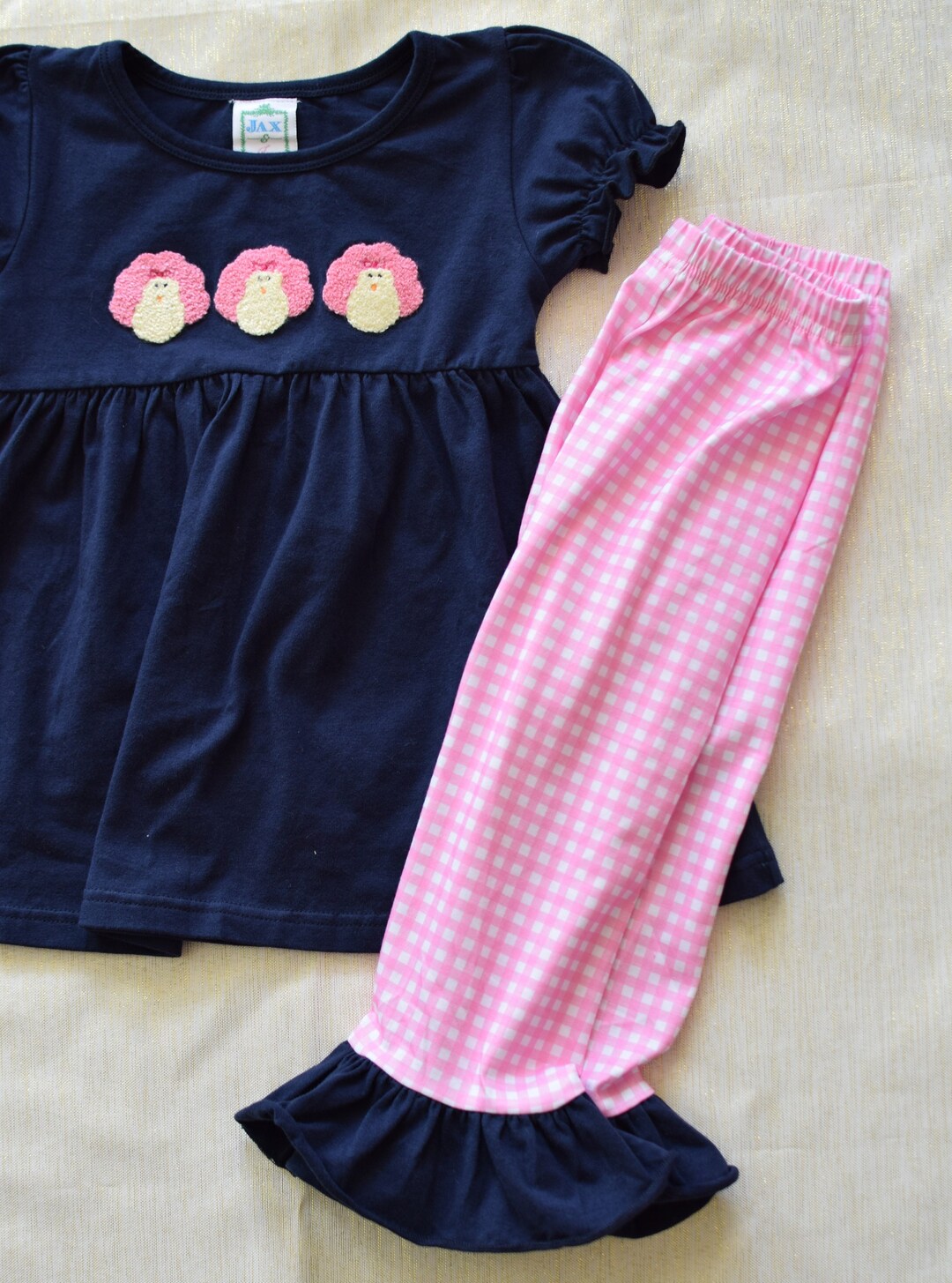 French Knot Girls Turkey Pants Set, Girls Fall Turkey Outfit, Turkey ...