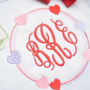 Valentine Embroidery Heart Circle Frame, Heart Circle Monogram Frame ...