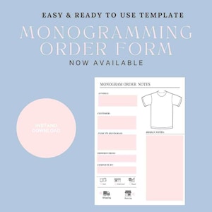 PRINTABLE Monogramming Order Forms, Embroidery Order Form, Printable ...