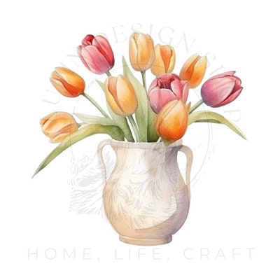 Vase of Tulip Clipart Bundle, Flower PNG, Sublimation Designs, Tulip ...