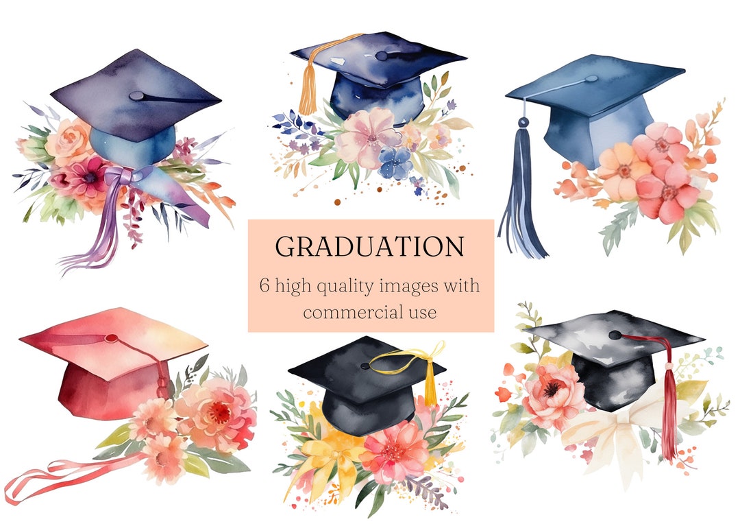 Graduation Watercolour Clip Art Bundle, Graduation PNG, Graduation Clip ...