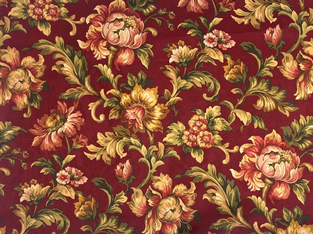 Mill Creek Floral GARNET RED Home Decor Cotton Drapery Upholstery ...