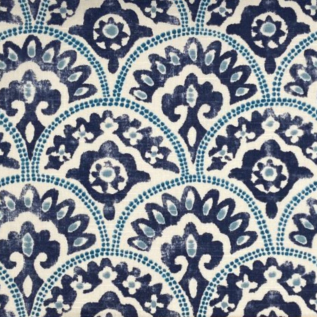 Blue Cotton Scallop Drapery Upholstery Pillow Fabric: Richloom TOMINI ...
