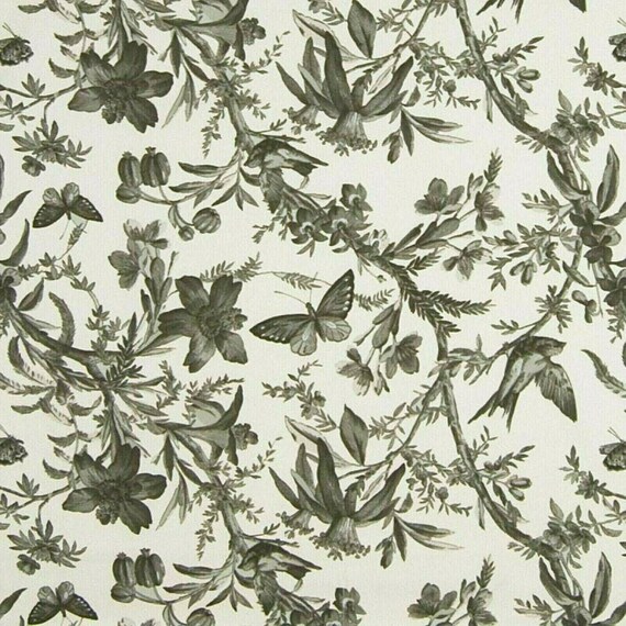 P Kaufmann AVIARY TOILE Butterfly Bird Flower EBONY Black - Etsy