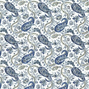 Home Decor Paisley NAVY BLUE Cotton Drapery Pillow Upholstery Remnant ...