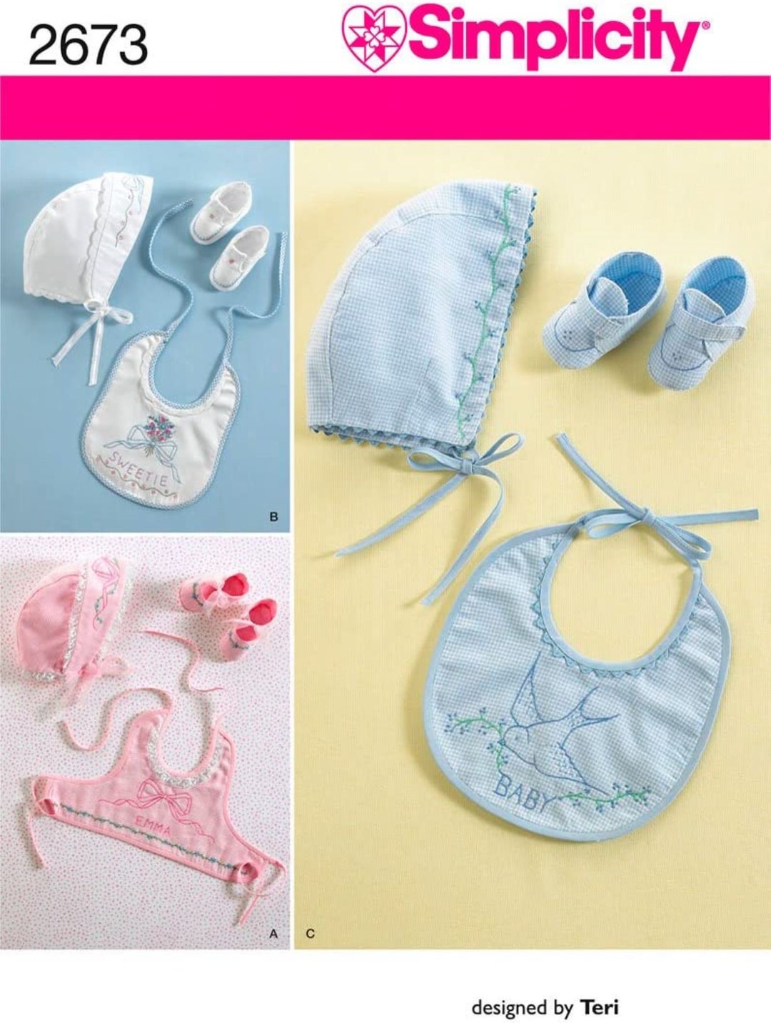 Simplicity Sewing Pattern 2673, Baby Infant Bonnet Booties Bibs, US ...