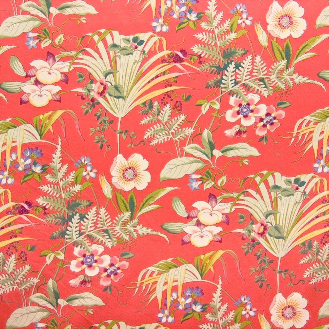 Jay Yang Tropical FLORAL Palm JAMAICA CORAL Home Decor Cotton Drapery ...