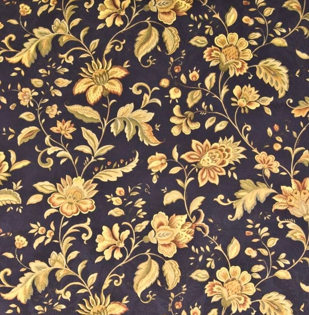 Mill Creek Jacobean Floral LAPIZ Blue Cotton Home Decor Drapery ...