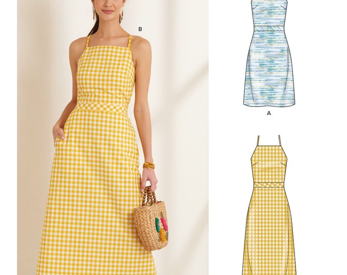 NEW LOOK Simplicity Sewing Pattern N6666, Misses Halter Dress Back Ties ...
