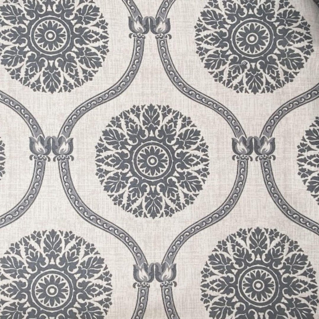 Cotton Woven MEDALLION Print STERLING GRAY Home Decor Drapery Upholstery Pillow Sewing Fabric ...