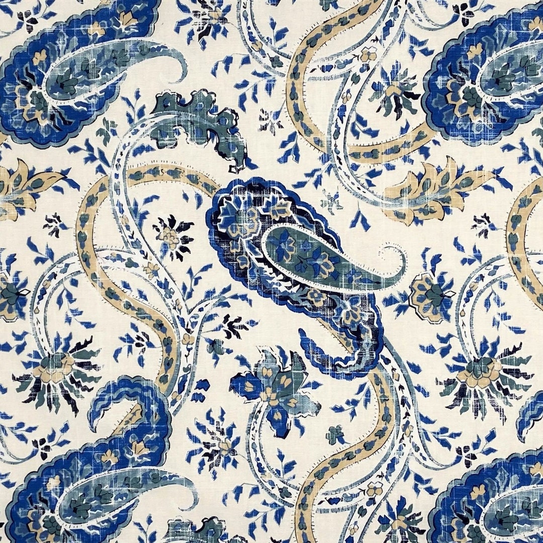 Home Decor Paisley NAVY BLUE Cotton Drapery Pillow Upholstery Remnant ...