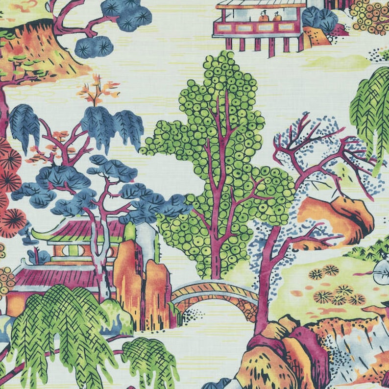Thibaut ASIAN SCENIC Toile Drapery Pillow Upholstery Linen Fabric - 6 ...