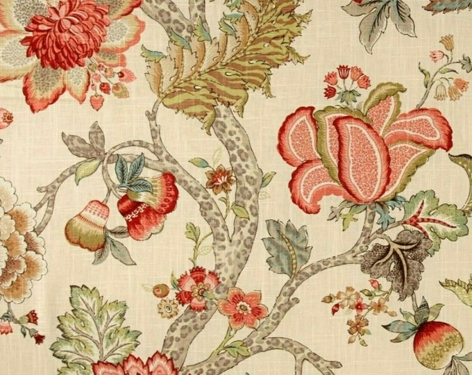 P Kaufmann MALAWI Jacobean Floral KHAKI Beige Pillow Drapery Curtain ...
