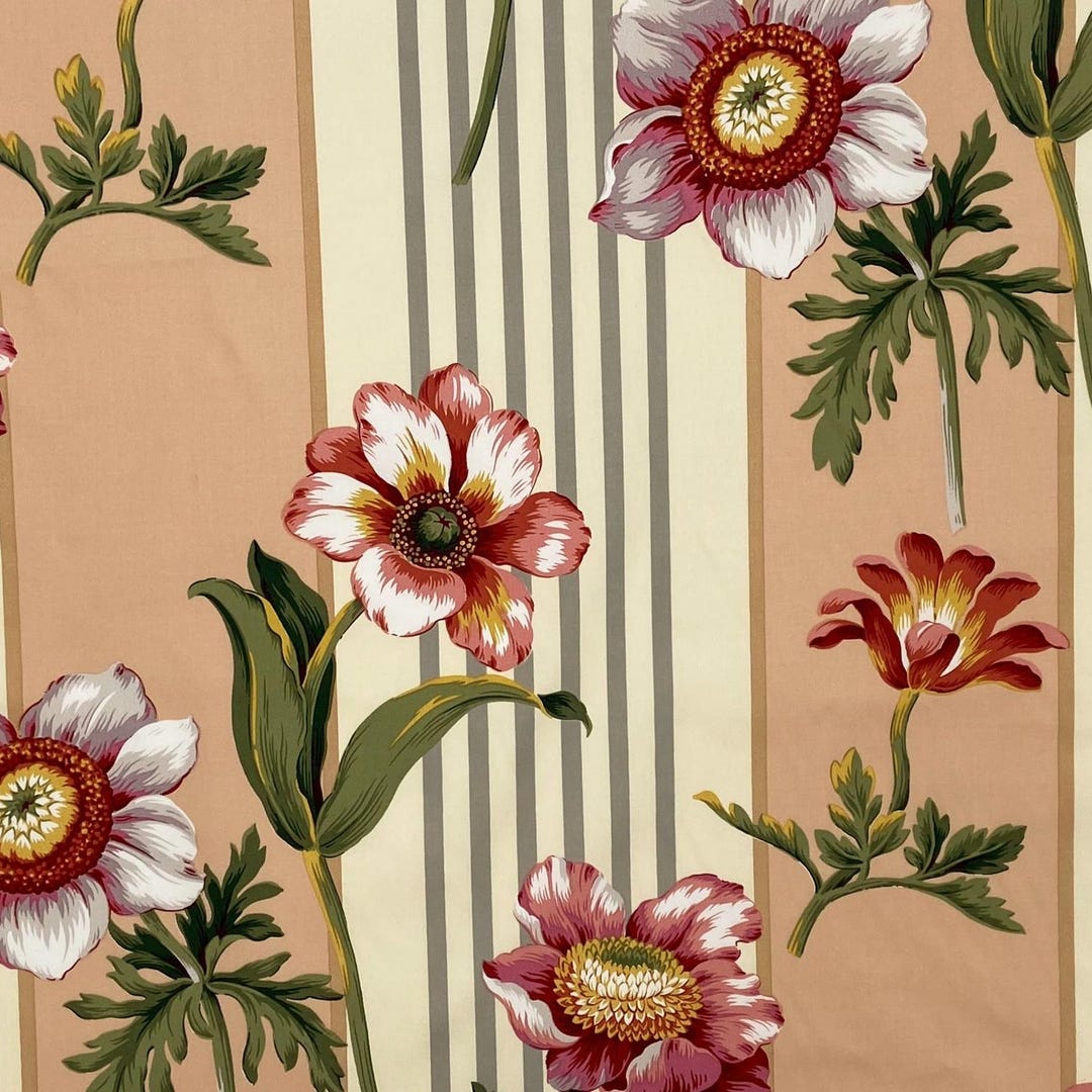 Jay Yang FLORAL Stripe ROSA Home Decor Cotton Drapery Pillow Remnant ...