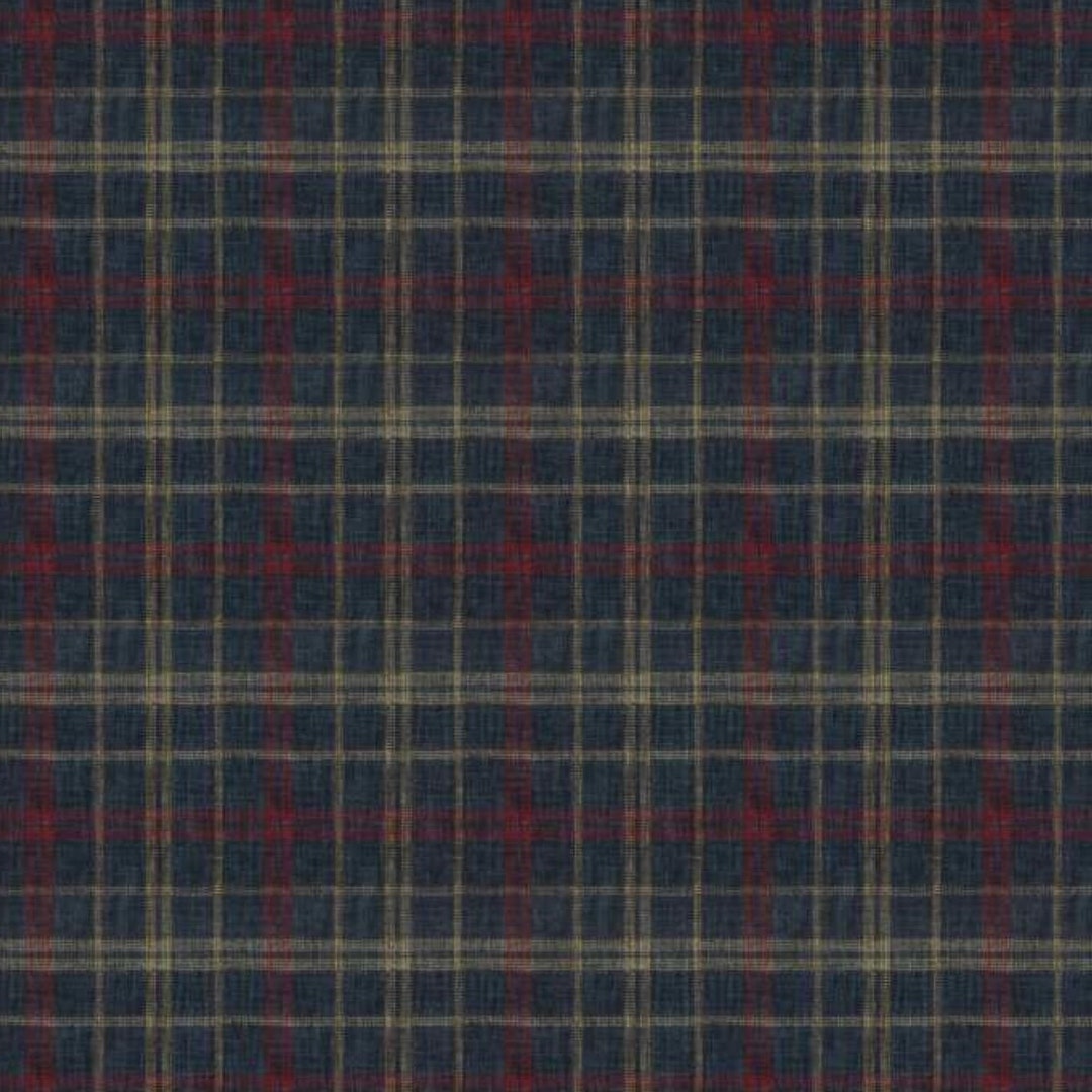 Woven Chenille Plaid Check INK Midnight BLUE Home Decor Upholstery ...