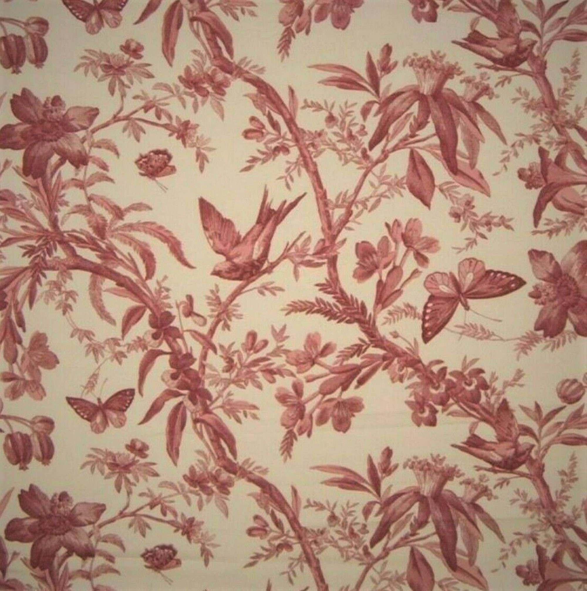 P Kaufmann AVIARY TOILE Butterfly Bird Flower MADDER Red - Etsy