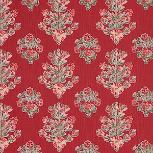 Lacefield CLARA Floral RUBY Red Home Decor Cotton Drapery Upholstery ...