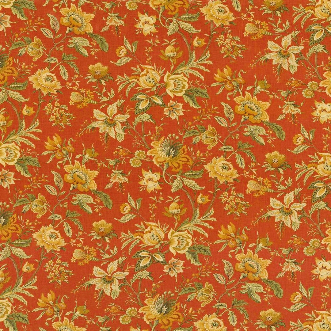 Rust Floral Linen Drapery Curtain Upholstery Pillow Fabric: Mill Creek ...